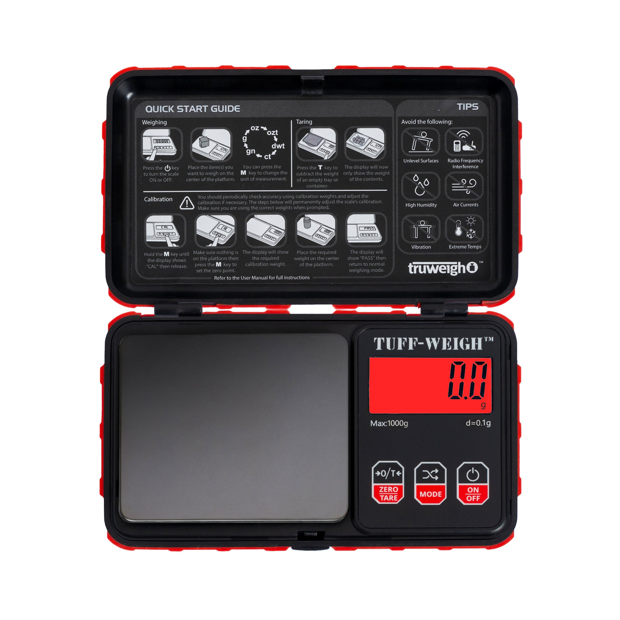 Truweigh Tuff-Weigh Digital Mini Scale - 1000g / 0.1g - Black / Red