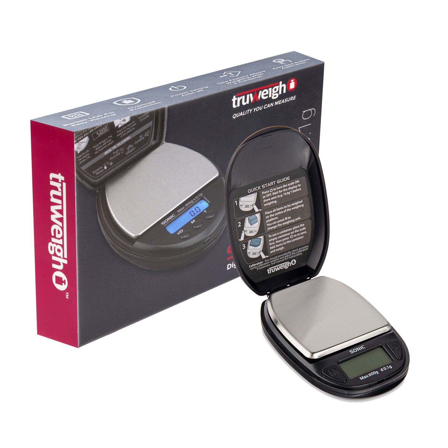 Truweigh Sonic Digital Mini Scale - 600g x 0.1g - Black Compact Scale
