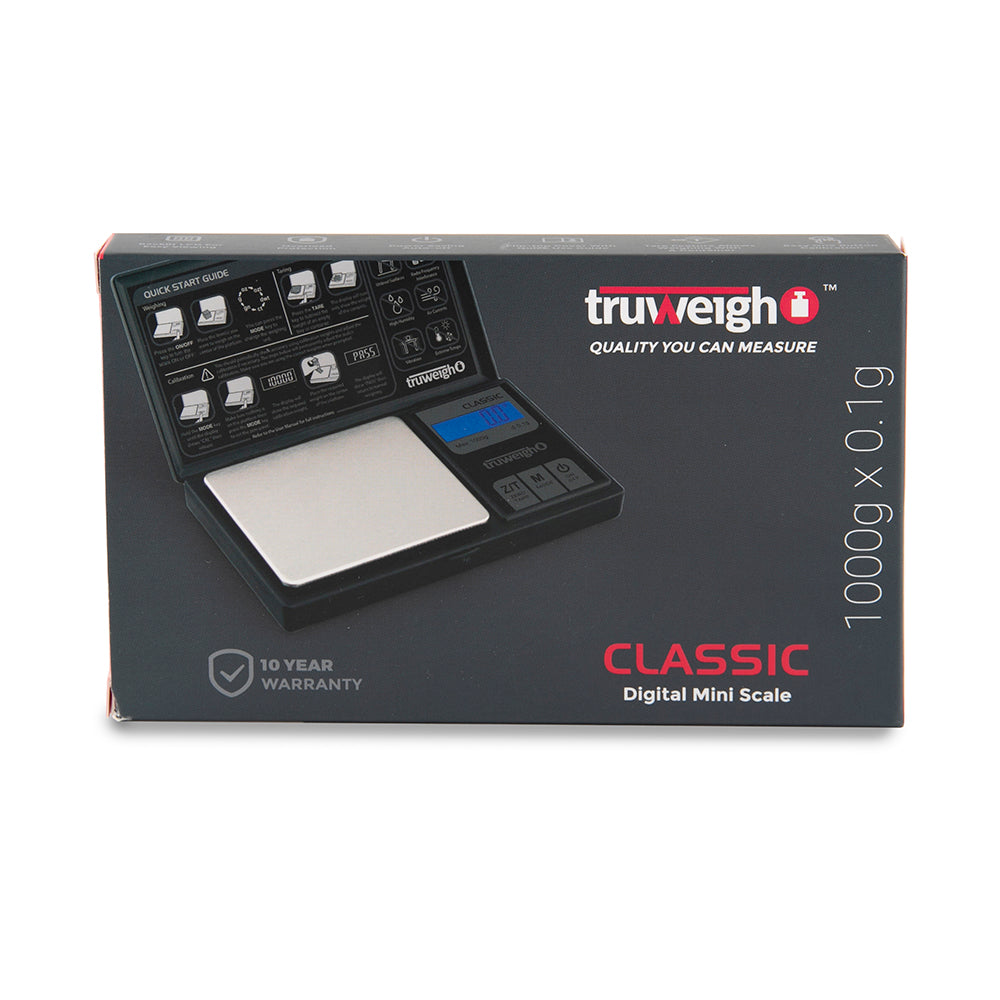 Truweigh Classic Digital Mini Scale - 1000g x 0.1g Black Pocket Scale